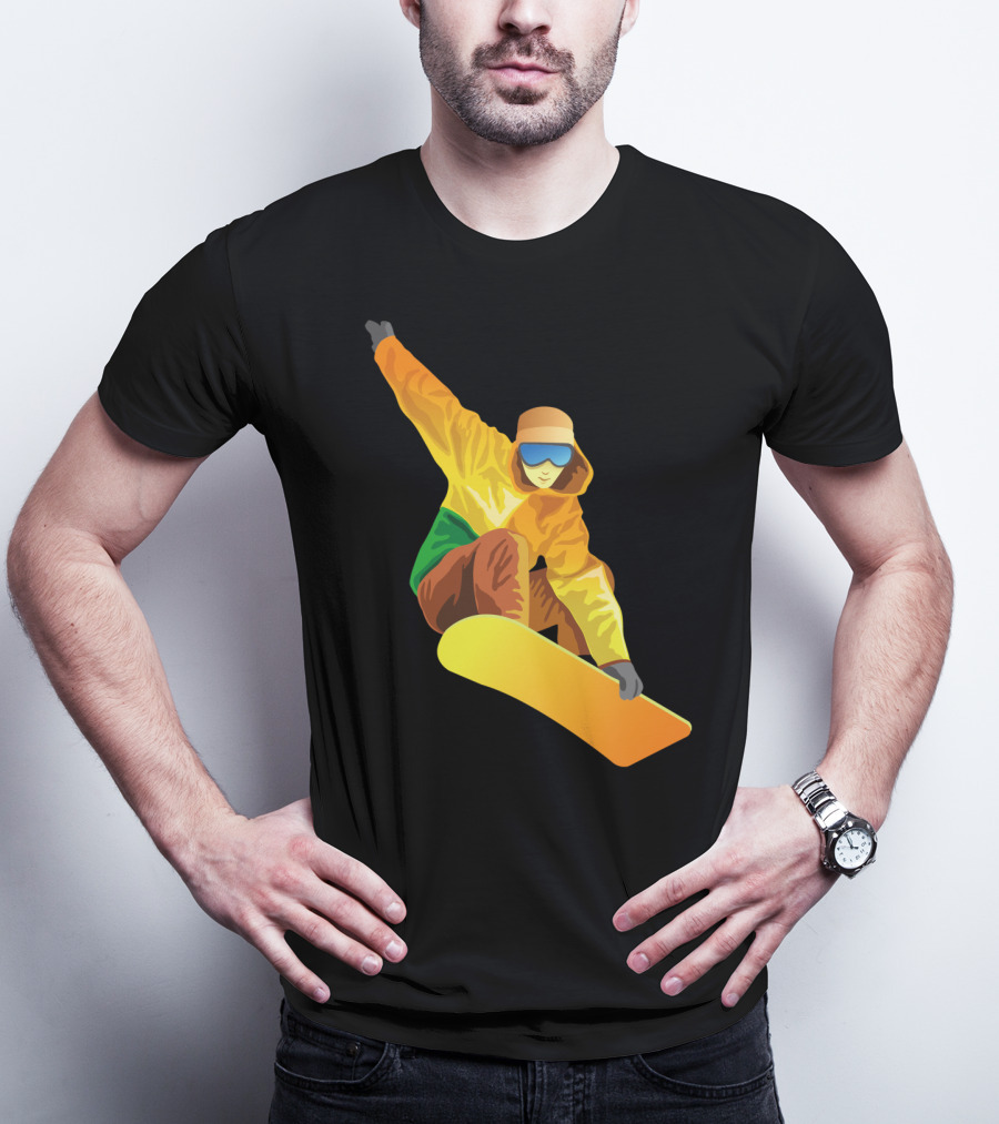 Snowboard Enthusiast In Vibrant Orange And Green T-Shirt
