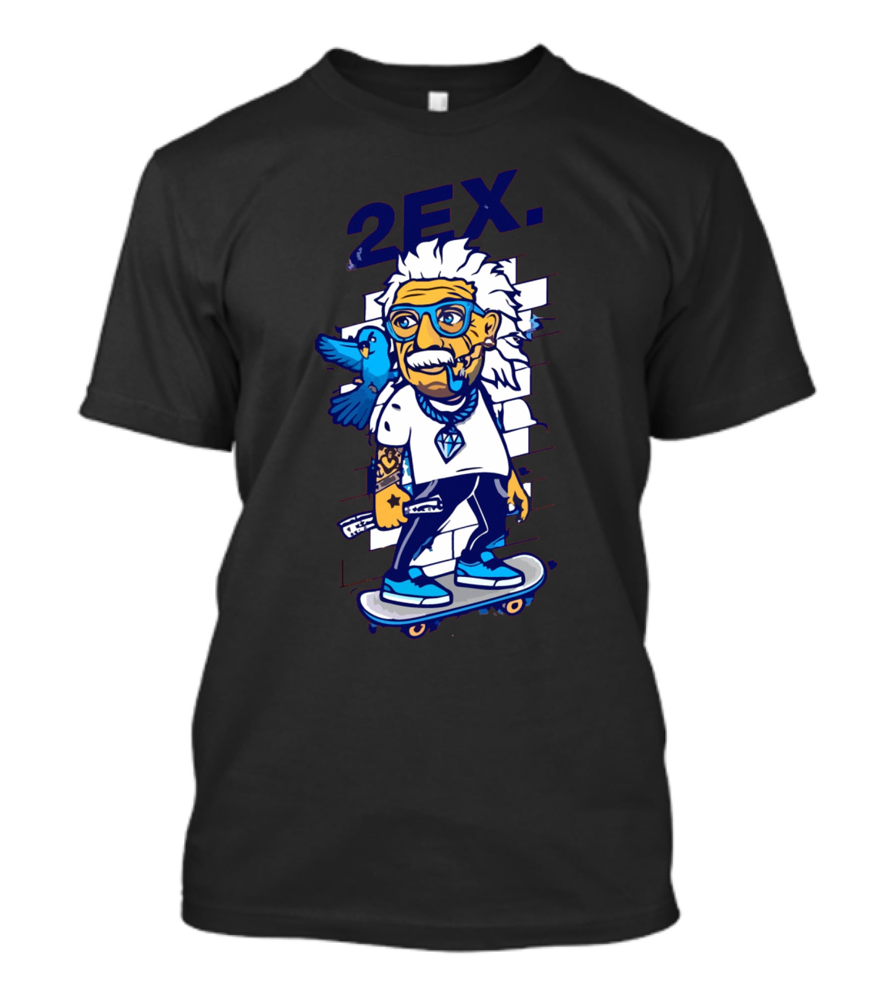 2Ex Einstein Skateboarder With Blue Bird And Diamond T-Shirt