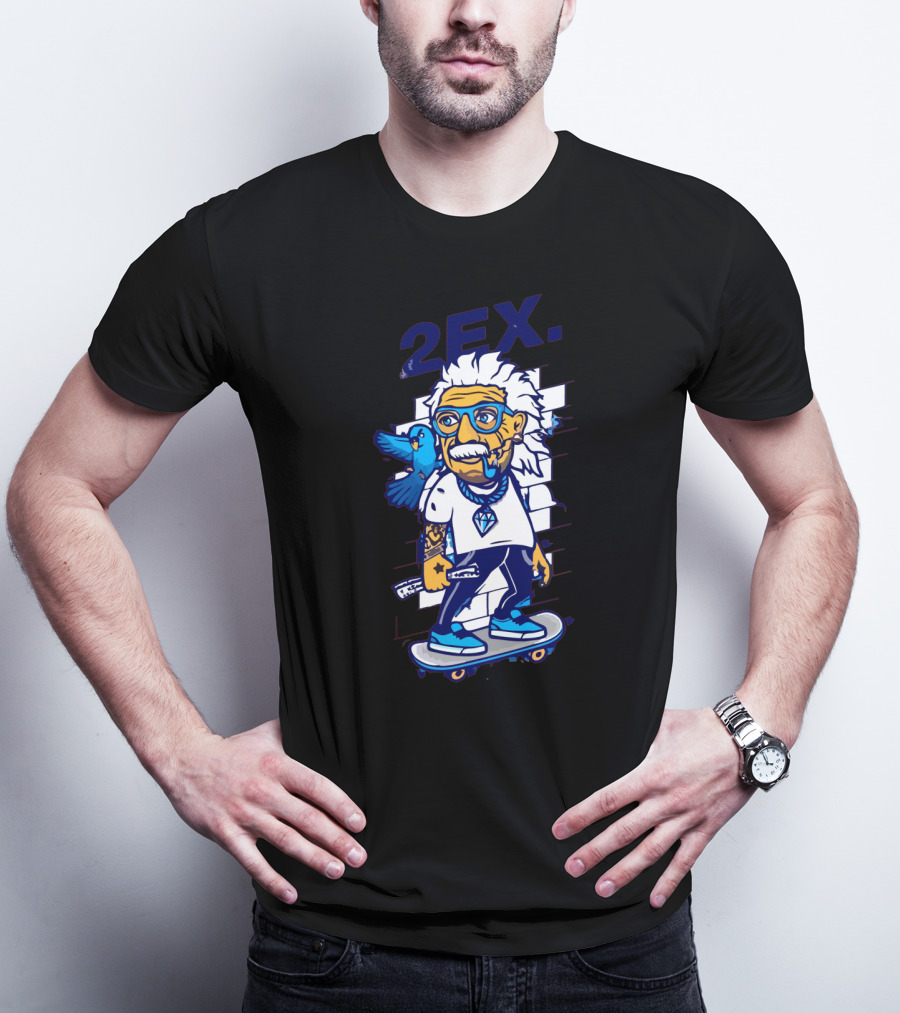 2Ex Einstein Skateboarder With Blue Bird And Diamond T-Shirt