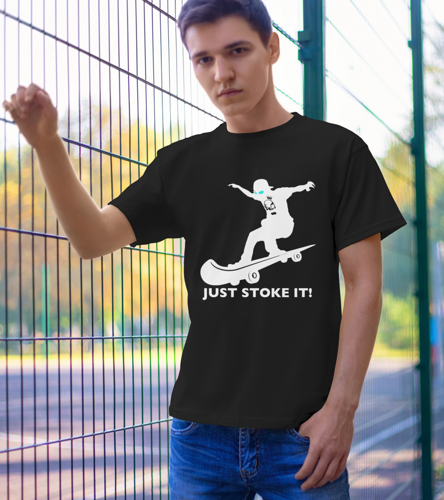 JUST STOKE IT Skateboarding Silhouette Skull T-Shirt