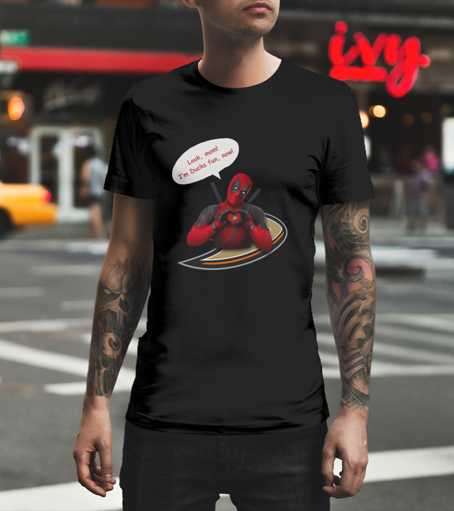 Anaheim Ducks Fan With Iconic Character In Red Suit T-Shirt