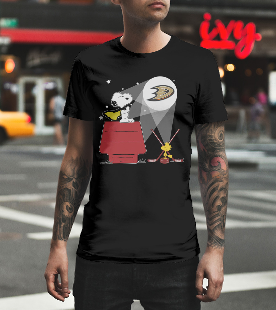 Anaheim Ducks Snoopy Woodstock Hockey Spotlight T-Shirt