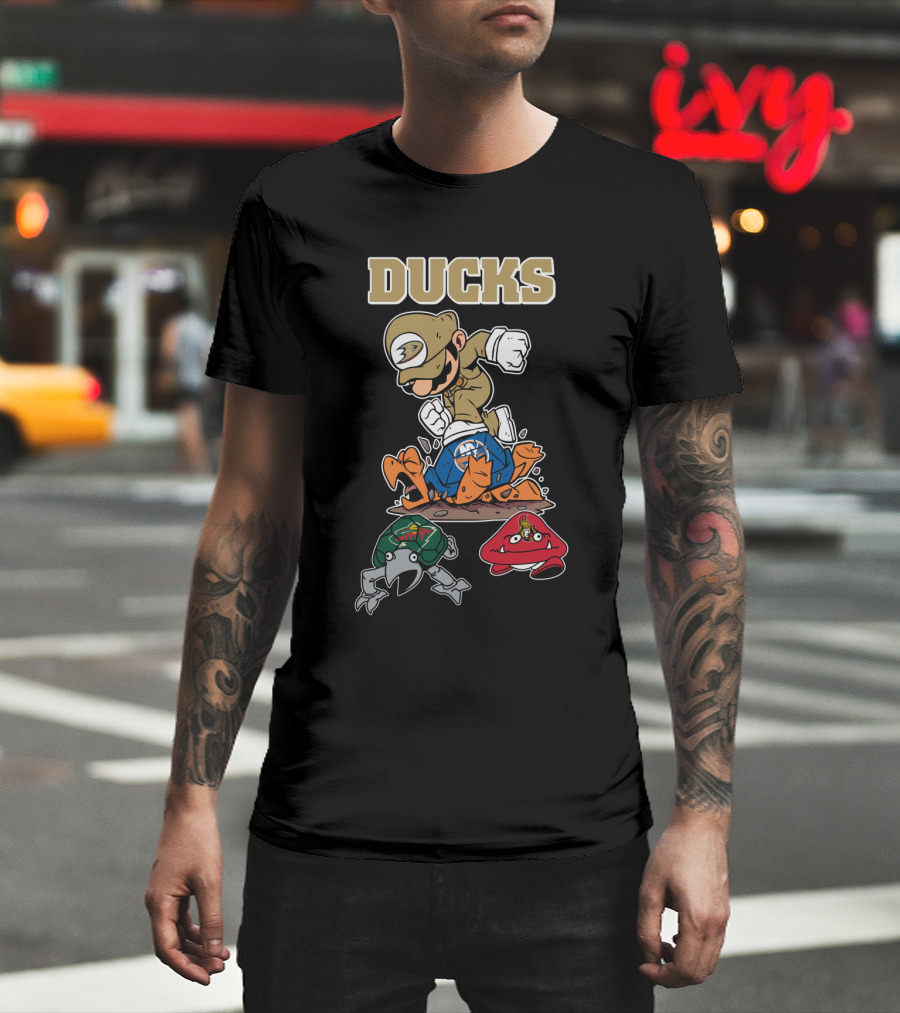 Ducks Anaheim Hockey Character Crossover And Team Logos T-Shirt