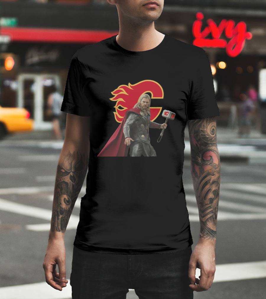 Calgary Flames Thor Crossover With Hammer T-Shirt