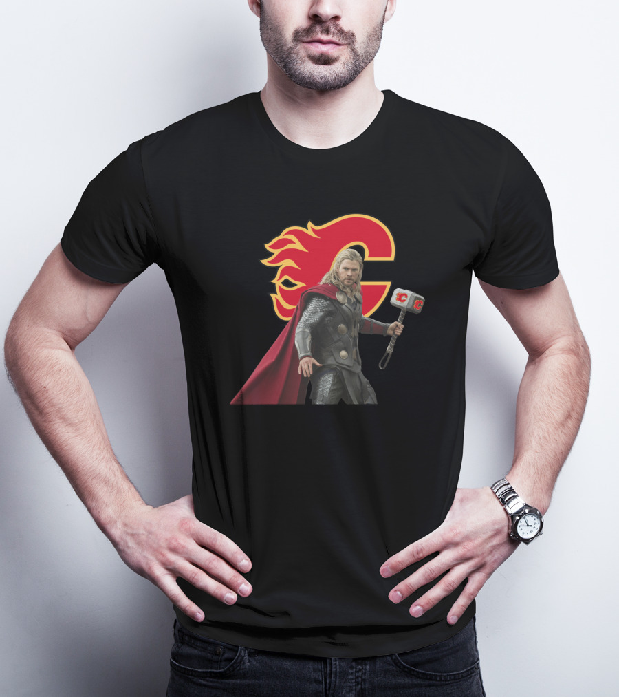 Calgary Flames Thor Crossover With Hammer T-Shirt