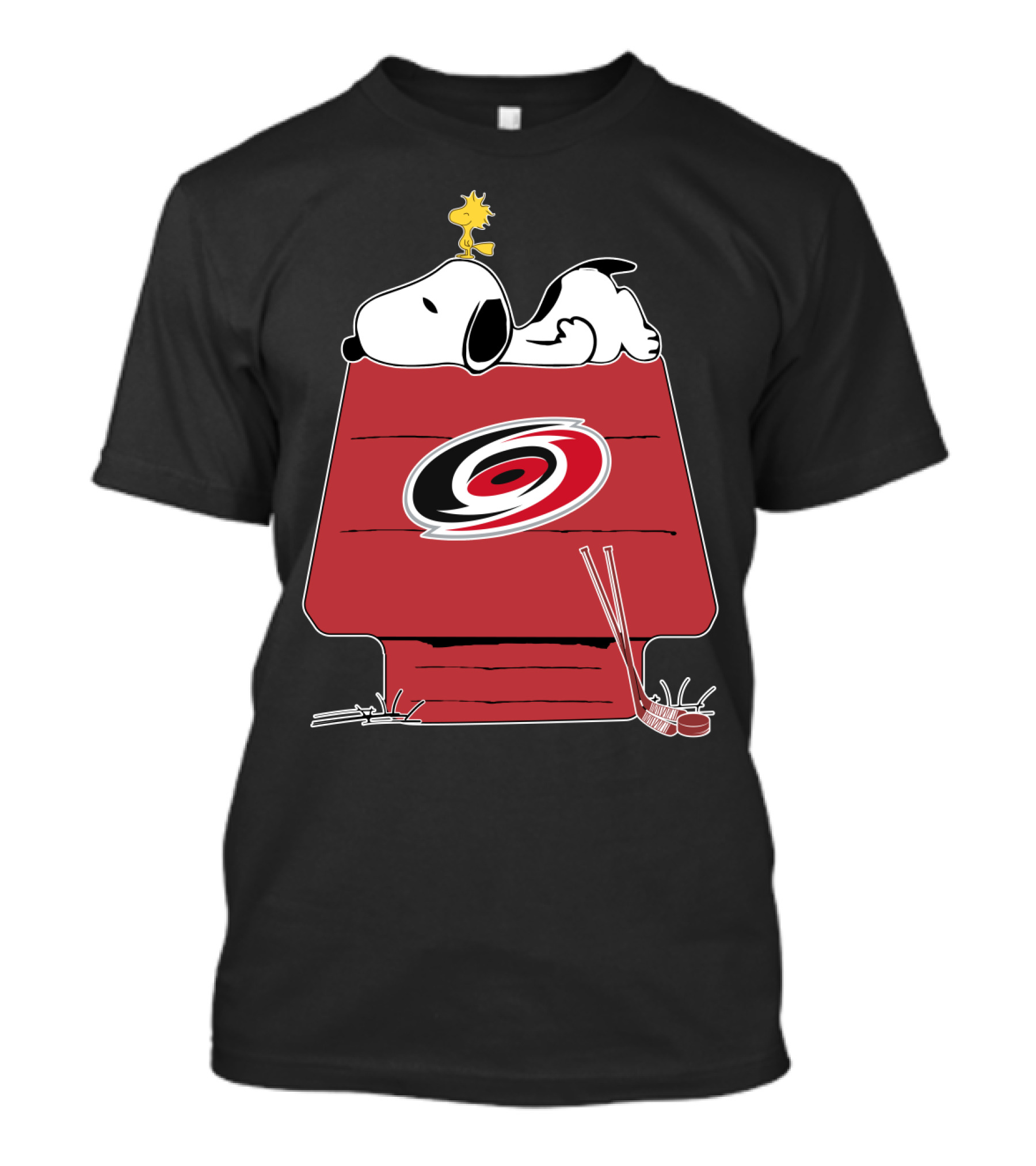 Snoopy And Woodstock Carolina Hurricanes Hockey Doghouse T-Shirt
