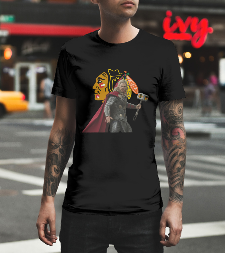 Chicago Blackhawks Thor Crossover With Hammer T-Shirt