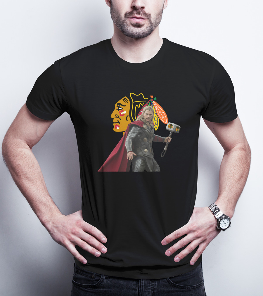 Chicago Blackhawks Thor Crossover With Hammer T-Shirt