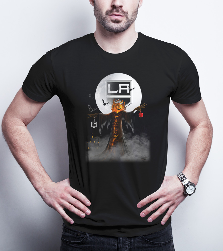 Halloween La Kings Pumpkin Head With Bats And Fog T-Shirt