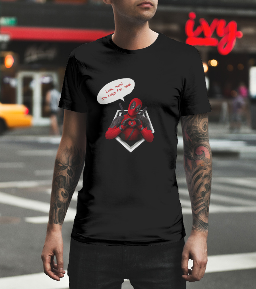 Deadpool LA Kings Fan Comic Style Humor Look, Mom I'm Kings Fan, Now T-Shirt