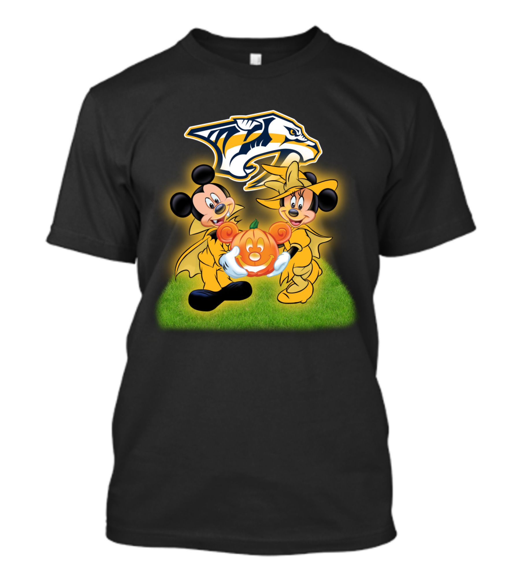 Mickey And Minnie Halloween Nashville Predators Pumpkin T-Shirt