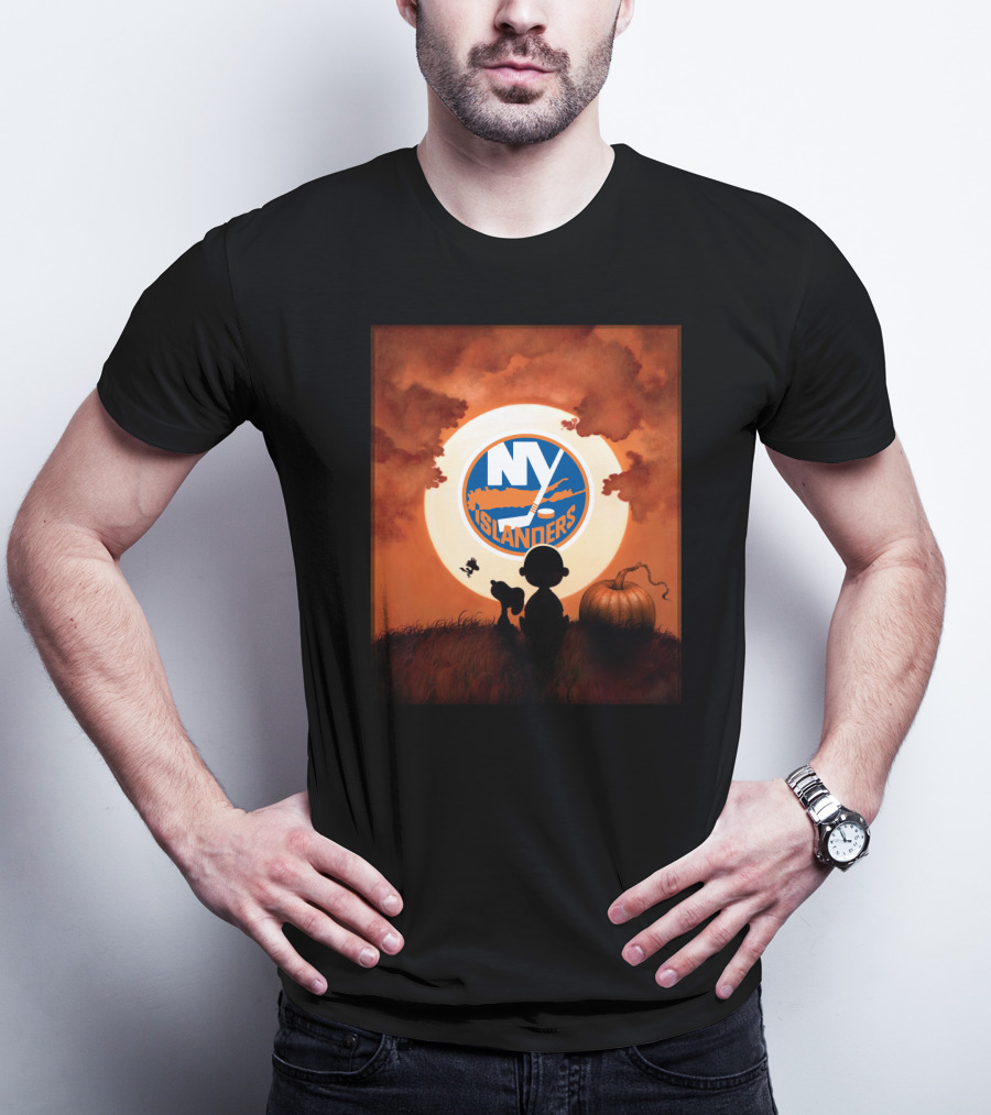 New York Islanders Halloween Moon Pumpkin Scene T-Shirt