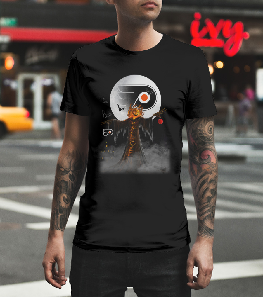 Philadelphia Flyers Halloween Pumpkin Ghost Moon Bats T-Shirt