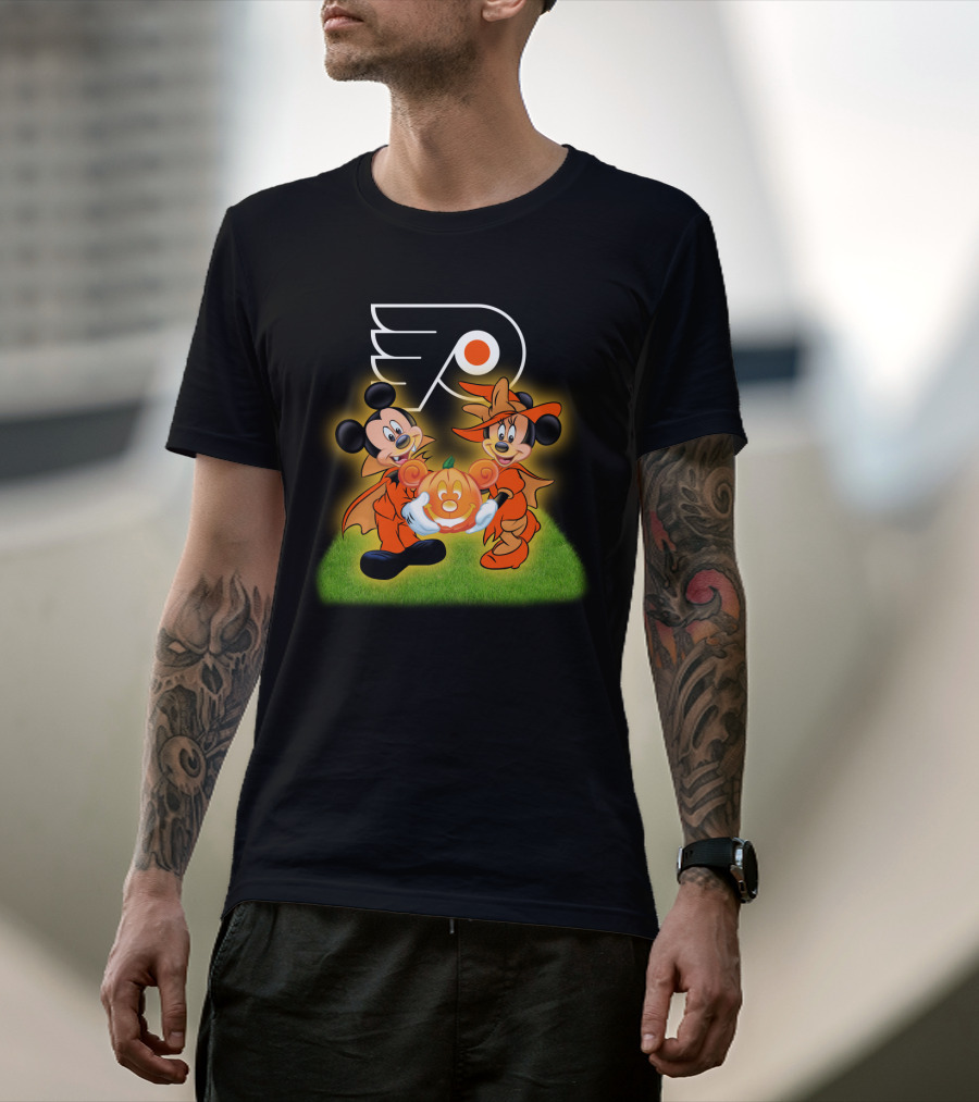 Halloween Philadelphia Flyers Mickey And Minnie Mouse Pumpkin Fun T-Shirt