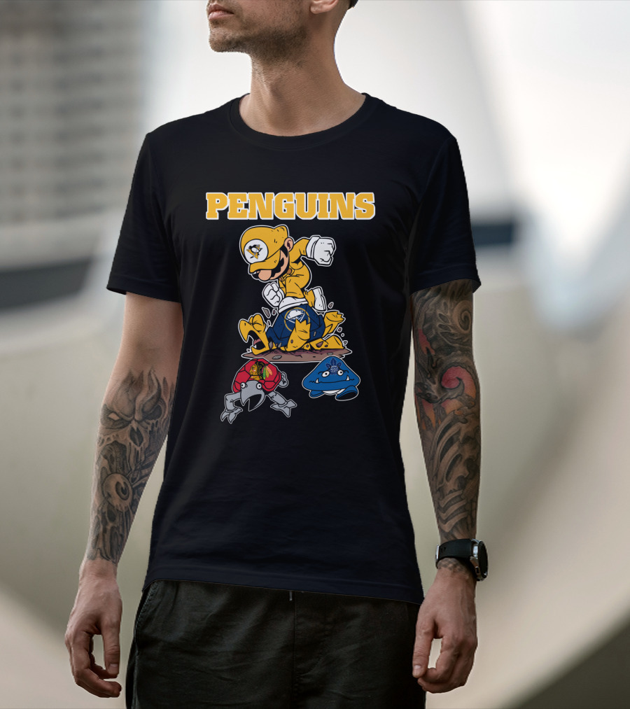 Penguins Gamer Style Nintendo Crossover With Hockey Team Elements T-Shirt