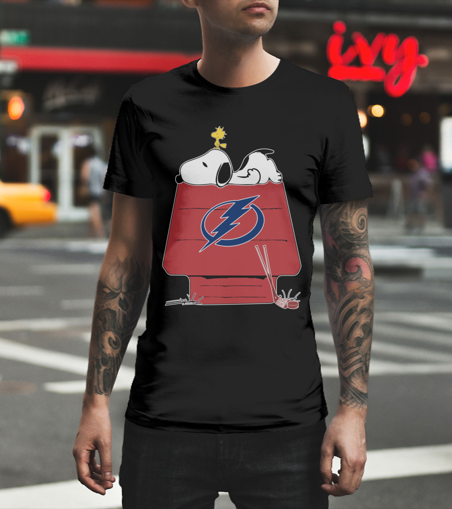 Peanuts Snoopy And Woodstock Tampa Bay Lightning Hockey House T-Shirt