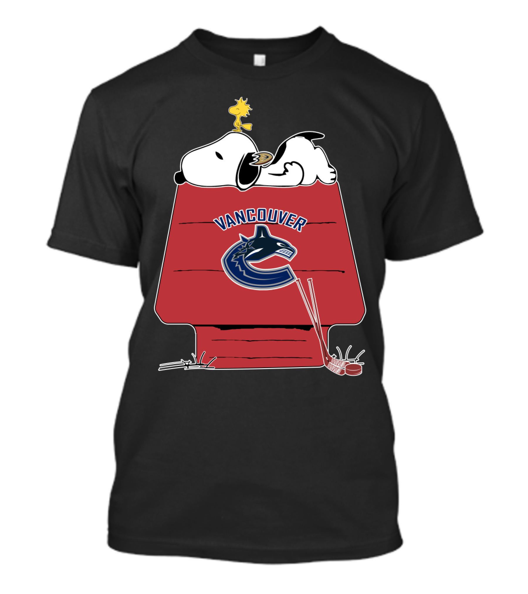 Vancouver Canucks Snoopy Woodstock Hockey Doghouse T-Shirt