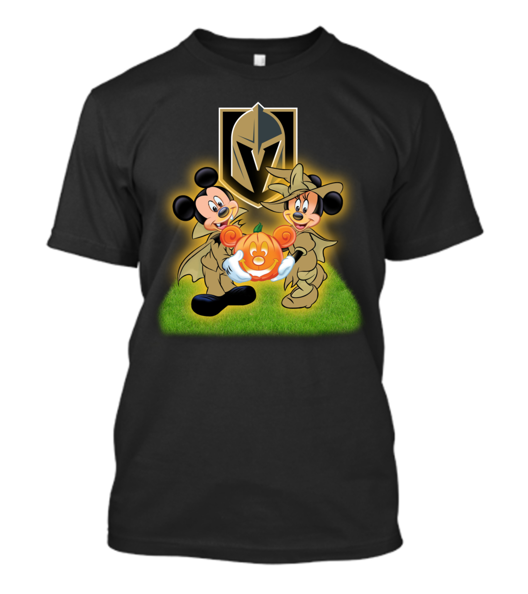 Vegas Golden Knights Halloween Mickey And Minnie With Pumpkin T-Shirt