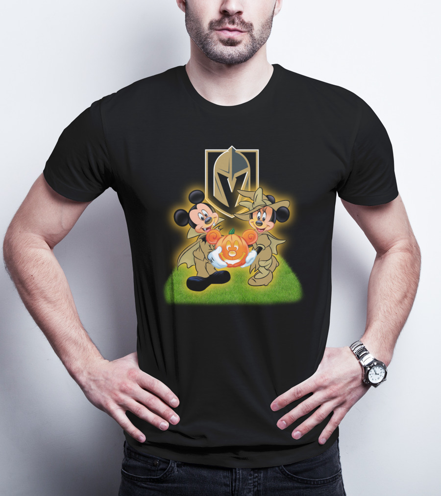 Vegas Golden Knights Halloween Mickey And Minnie With Pumpkin T-Shirt