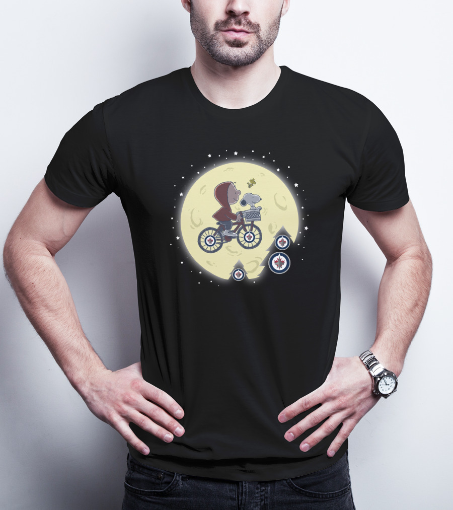 Halloween Winnipeg Jets Moon Bicycle Scene T-Shirt