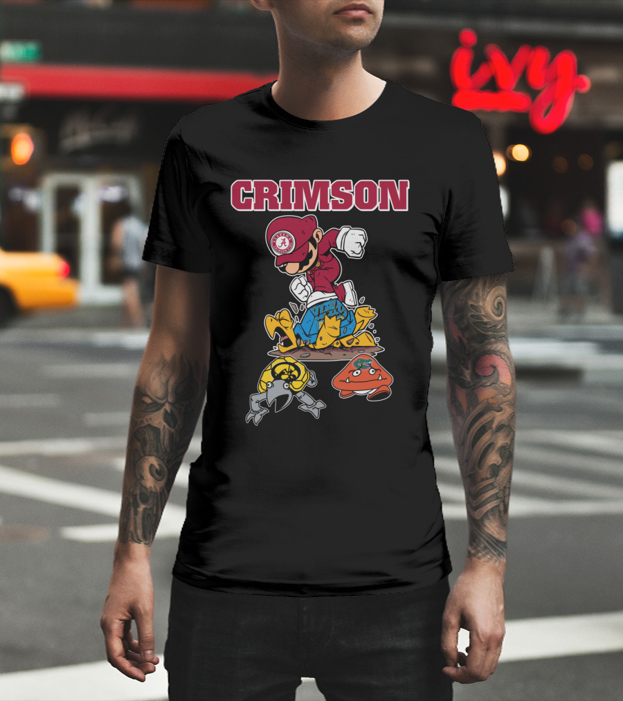 Crimson Alabama Football Parody Of Iconic Gaming Character With Rival Teams T-Shirt