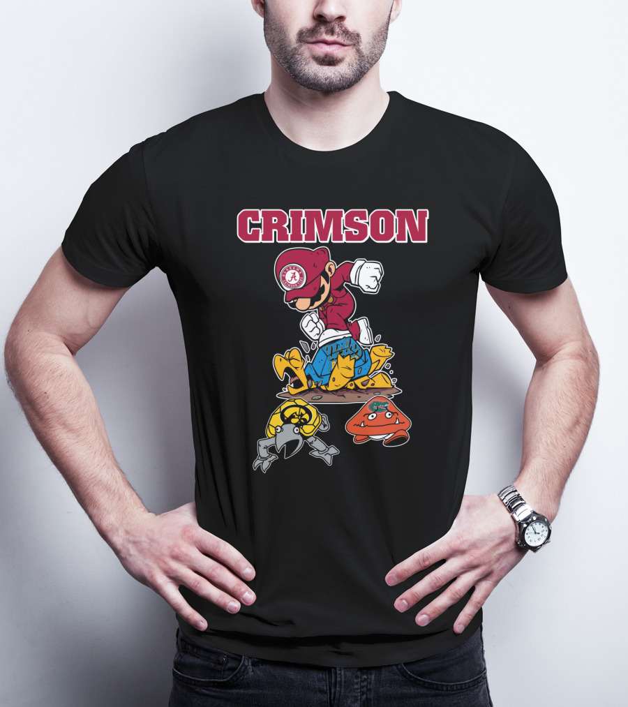 Crimson Alabama Football Parody Of Iconic Gaming Character With Rival Teams T-Shirt