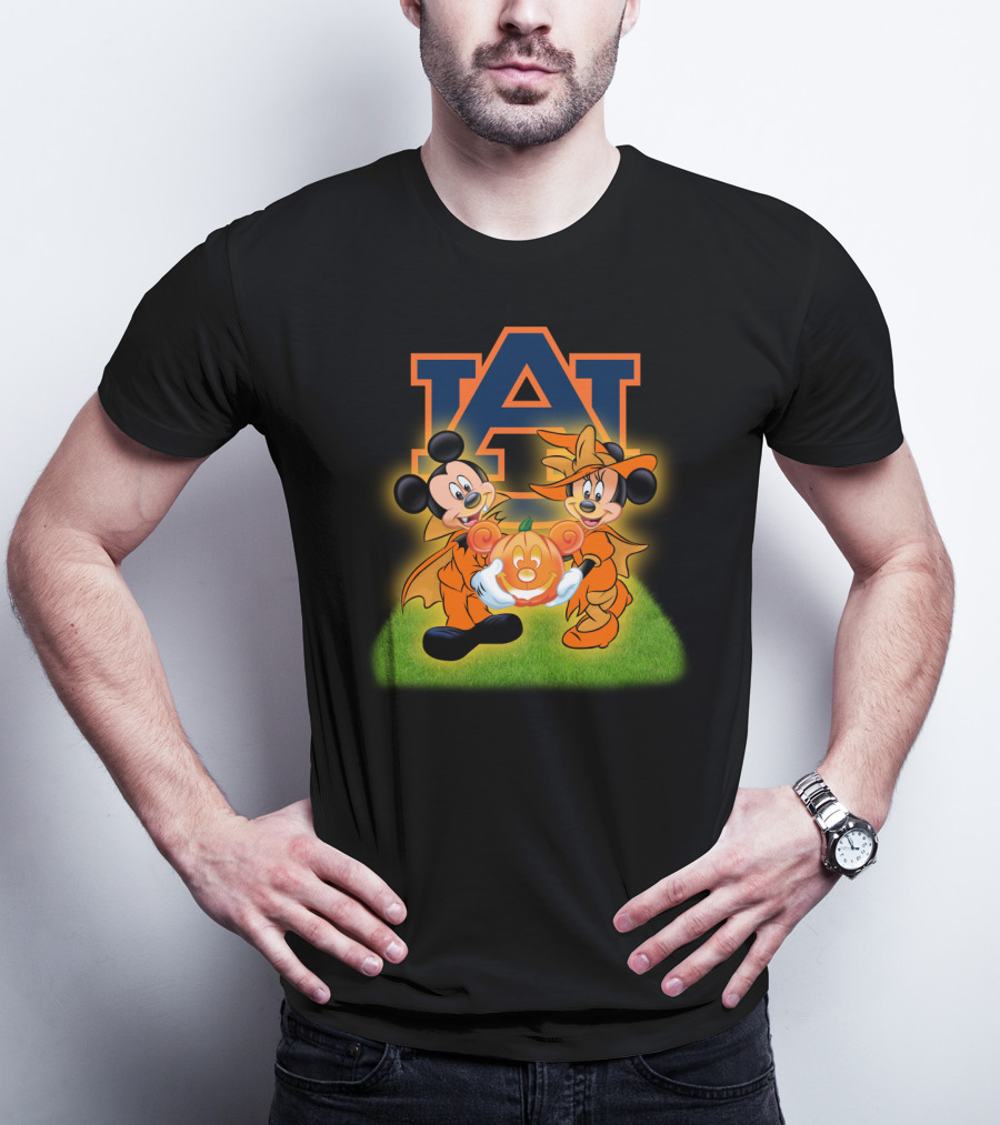 Auburn Football Halloween Mickey And Minnie Pumpkin T-Shirt