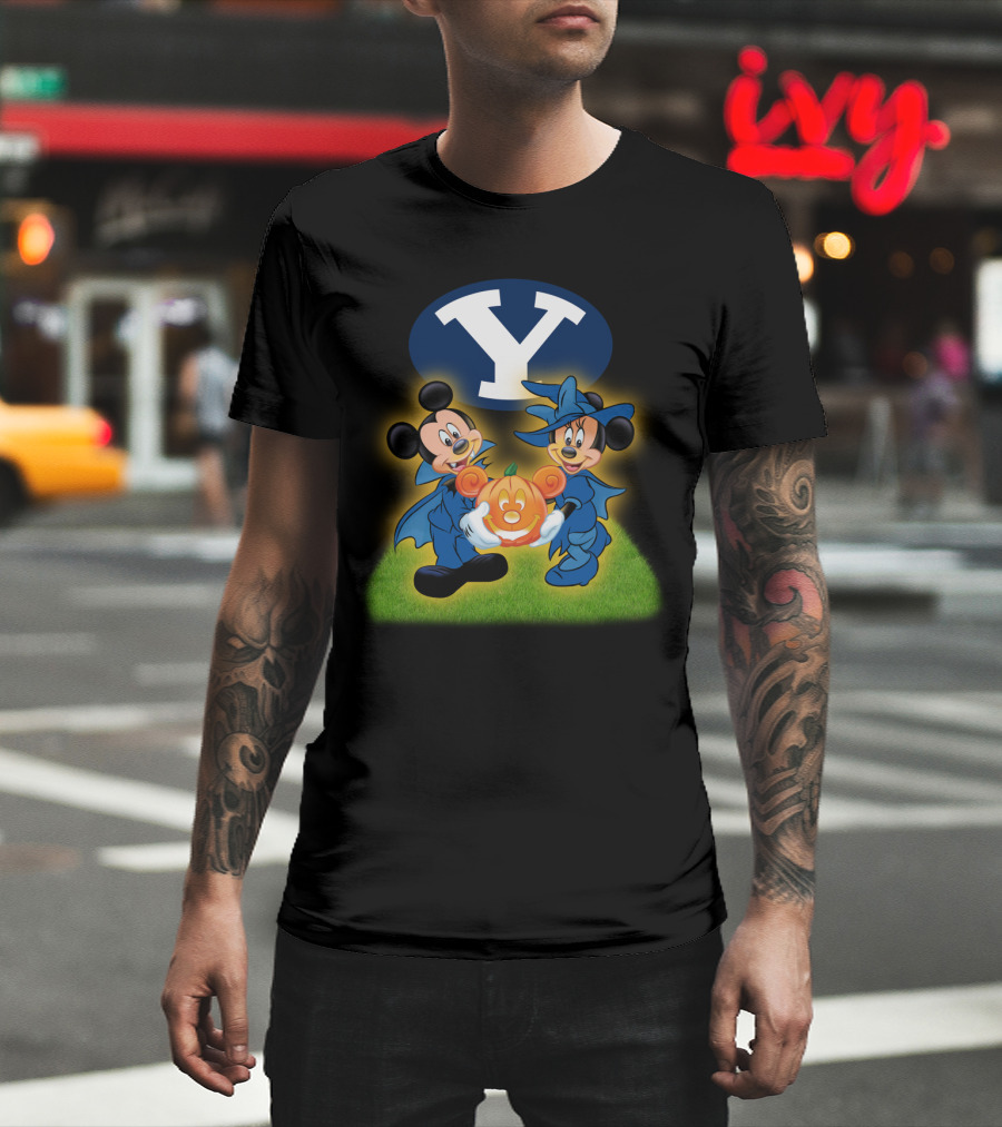 Byu Football Halloween Mickey Minnie Pumpkin T-Shirt