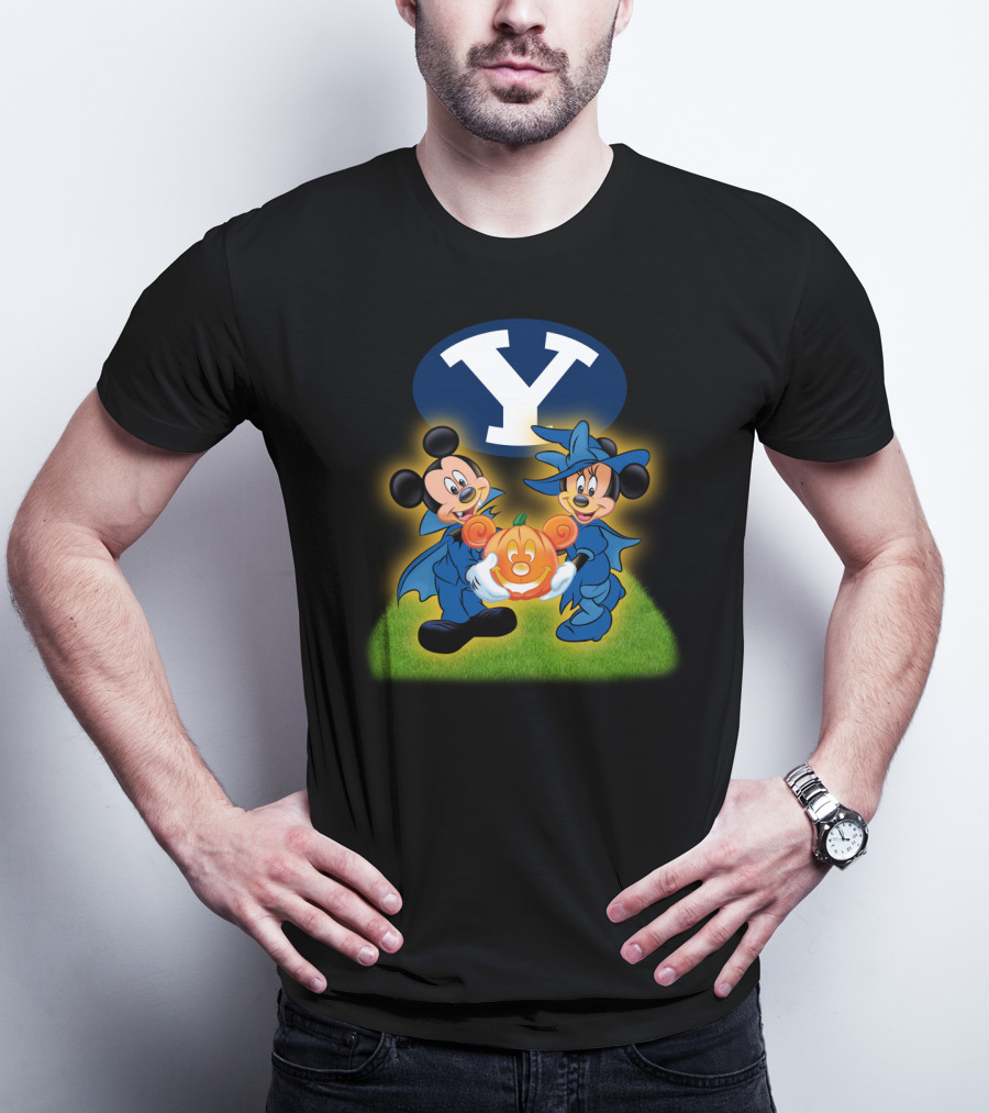 Byu Football Halloween Mickey Minnie Pumpkin T-Shirt