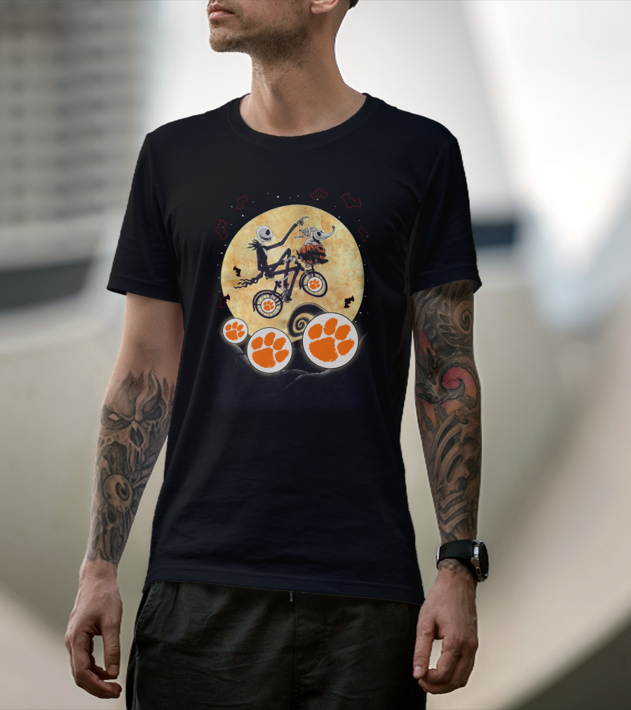 Halloween Clemson Football Jack Skellington E.t. Moon T-Shirt