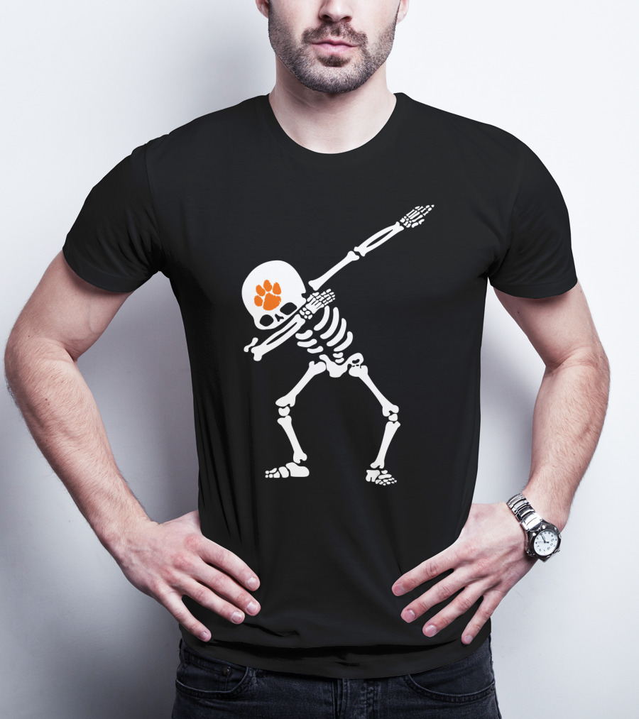 Clemson Tigers Football Skeleton Dabbing With Paw Prints T-Shirt