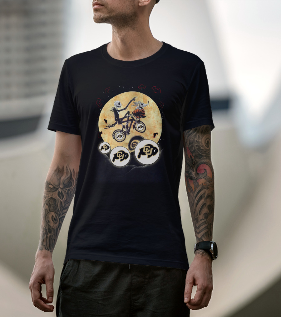 Colorado Buffaloes Football Halloween Jack Skellington Moon Bats Sports T-Shirt