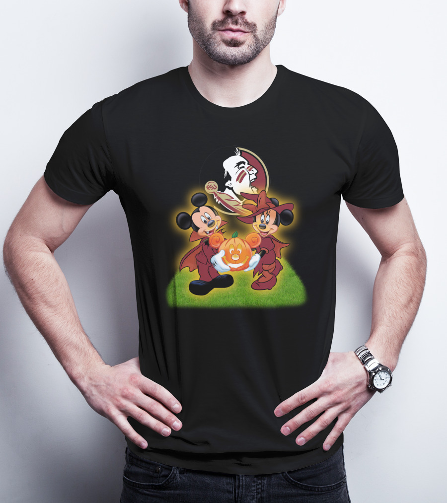 Fsu Football Halloween Mickey And Minnie With Pumpkin T-Shirt