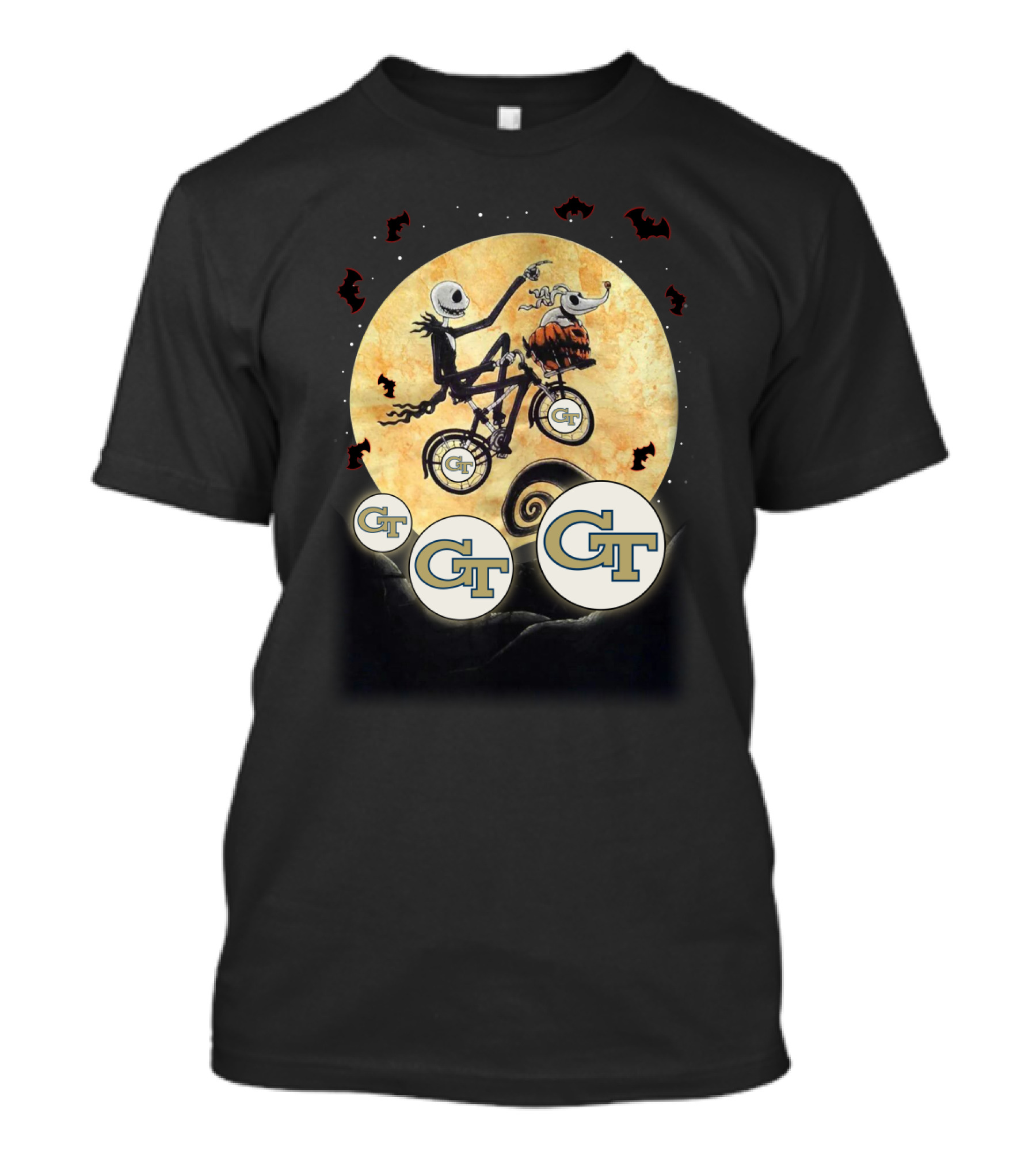 Halloween Georgia Tech Jack Skellington Moon Bicycle T-Shirt