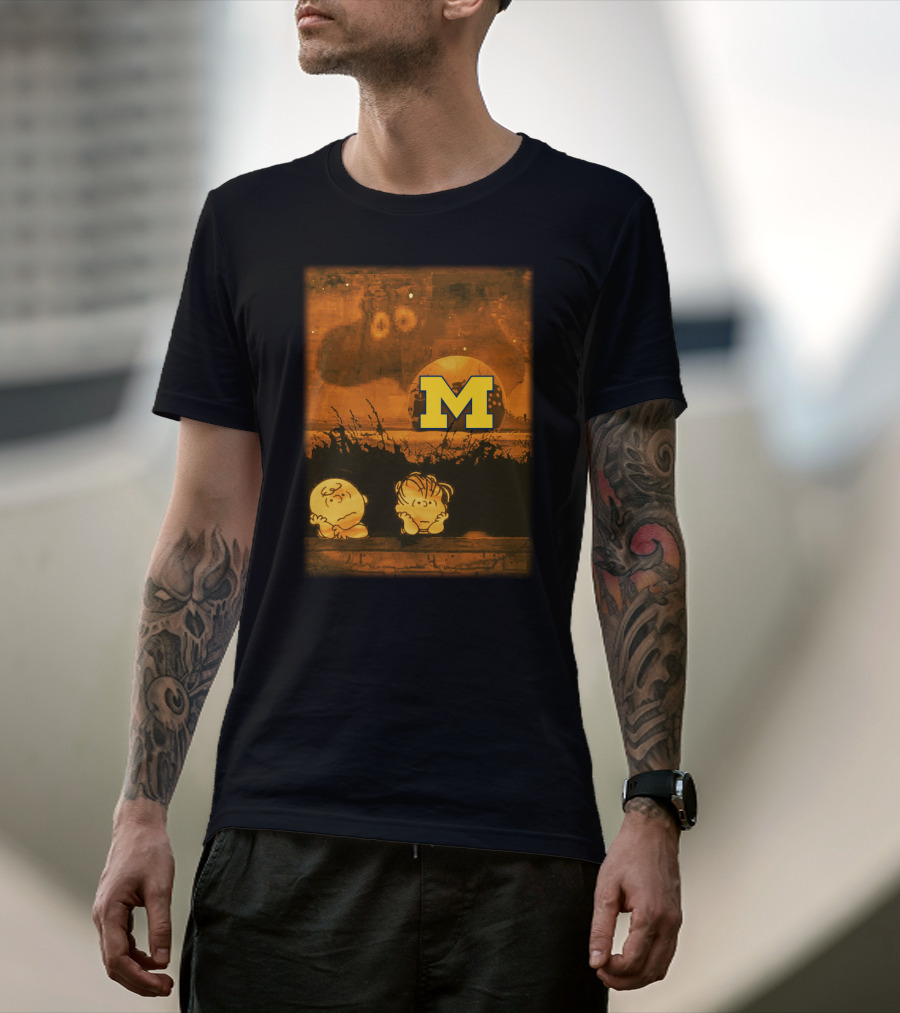 Peanuts Michigan Football Halloween Great Pumpkin Theme With Block M T-Shirt