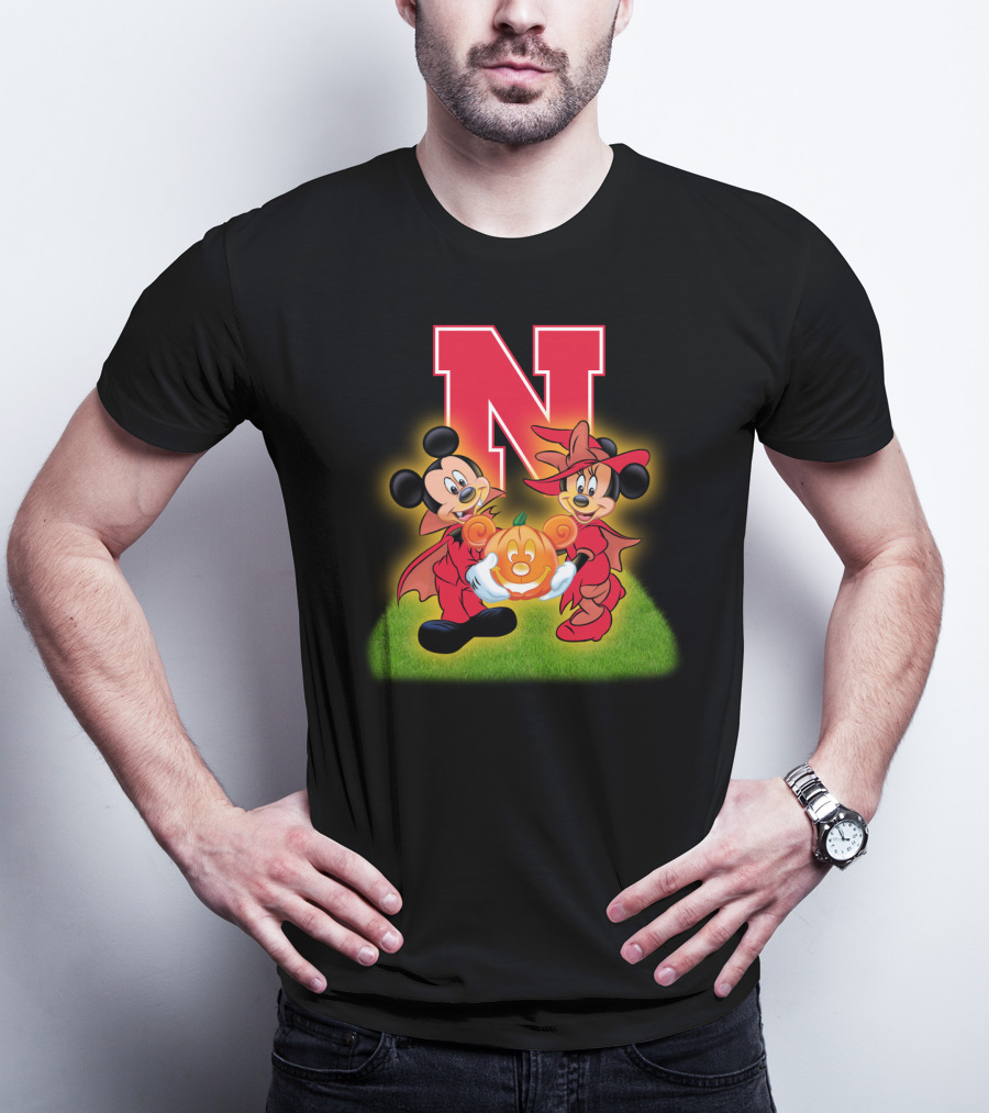 Halloween Nebraska Cornhuskers Football Mickey Minnie Pumpkin T-Shirt