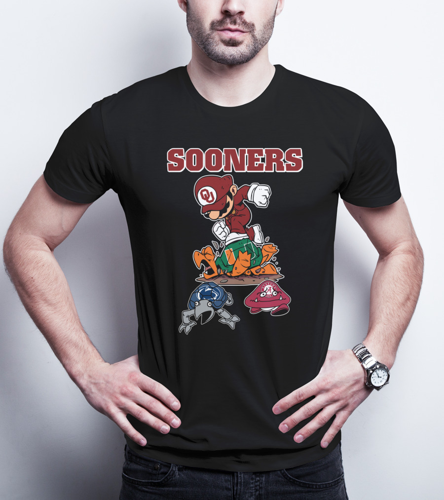 Sooners Ou Football Cartoon Character Smash Rival Teams T-Shirt