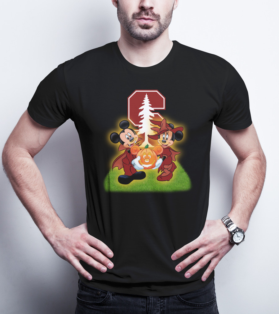 Stanford Football Halloween Mickey And Minnie With Pumpkin T-Shirt