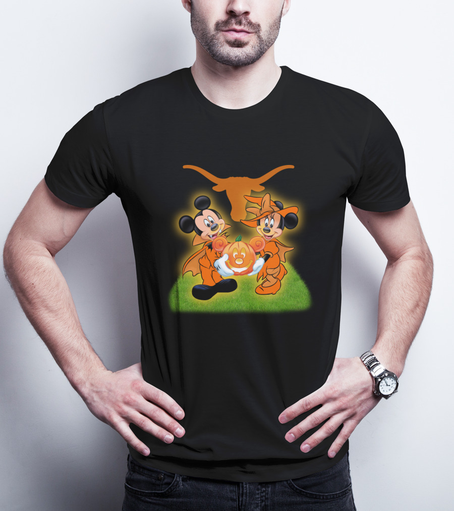 Halloween Texas Longhorns Mickey And Minnie Pumpkin Duo T-Shirt