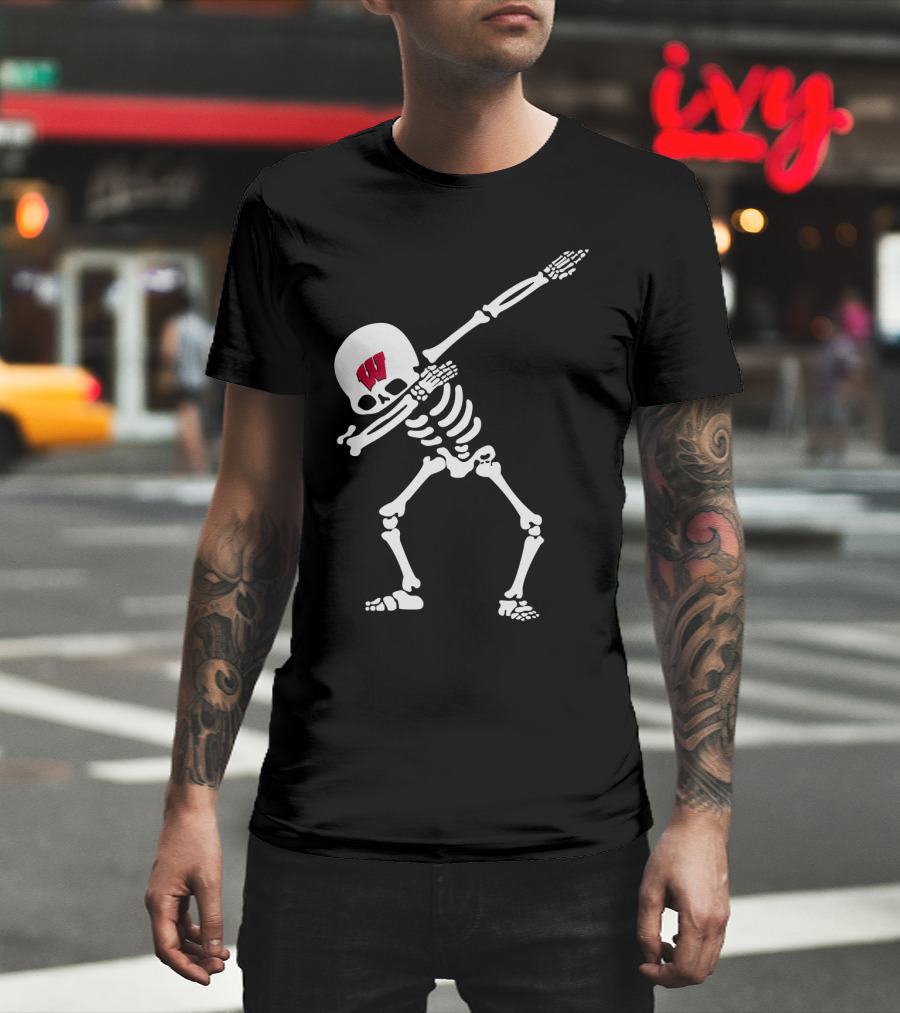 Wisconsin Badgers Skeleton Dab Football T-Shirt