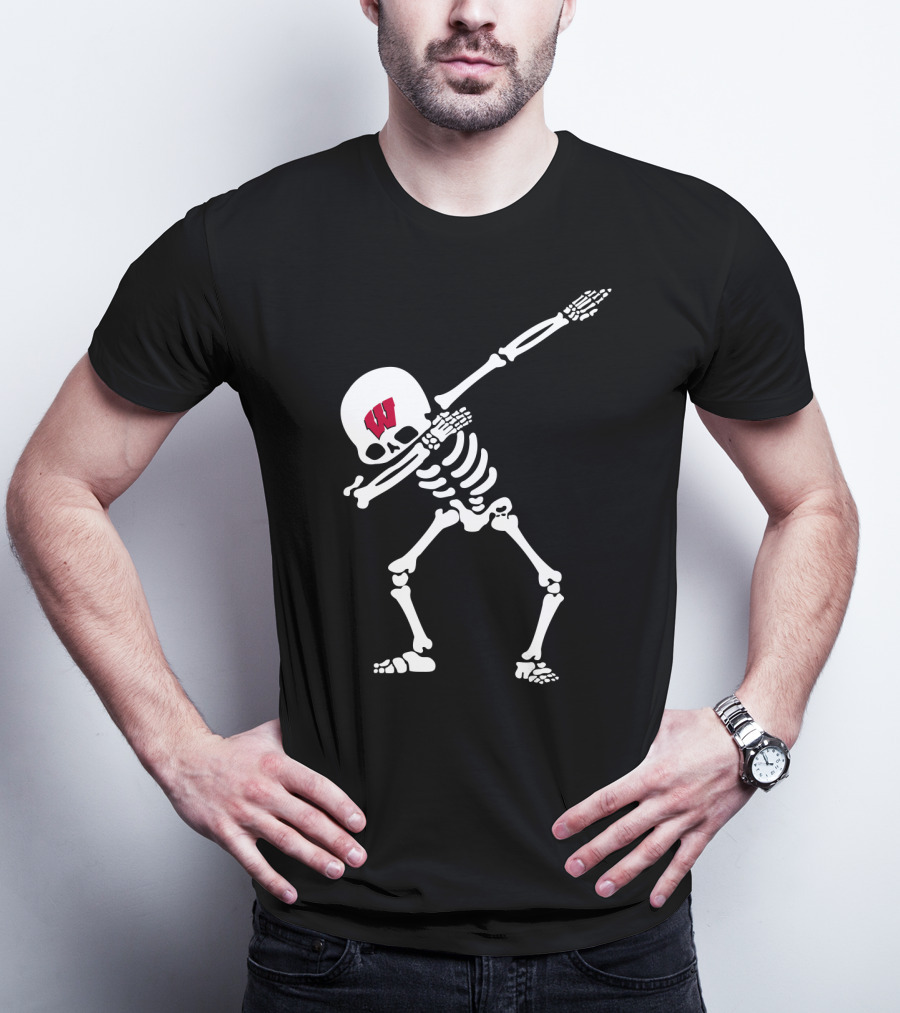 Wisconsin Badgers Skeleton Dab Football T-Shirt
