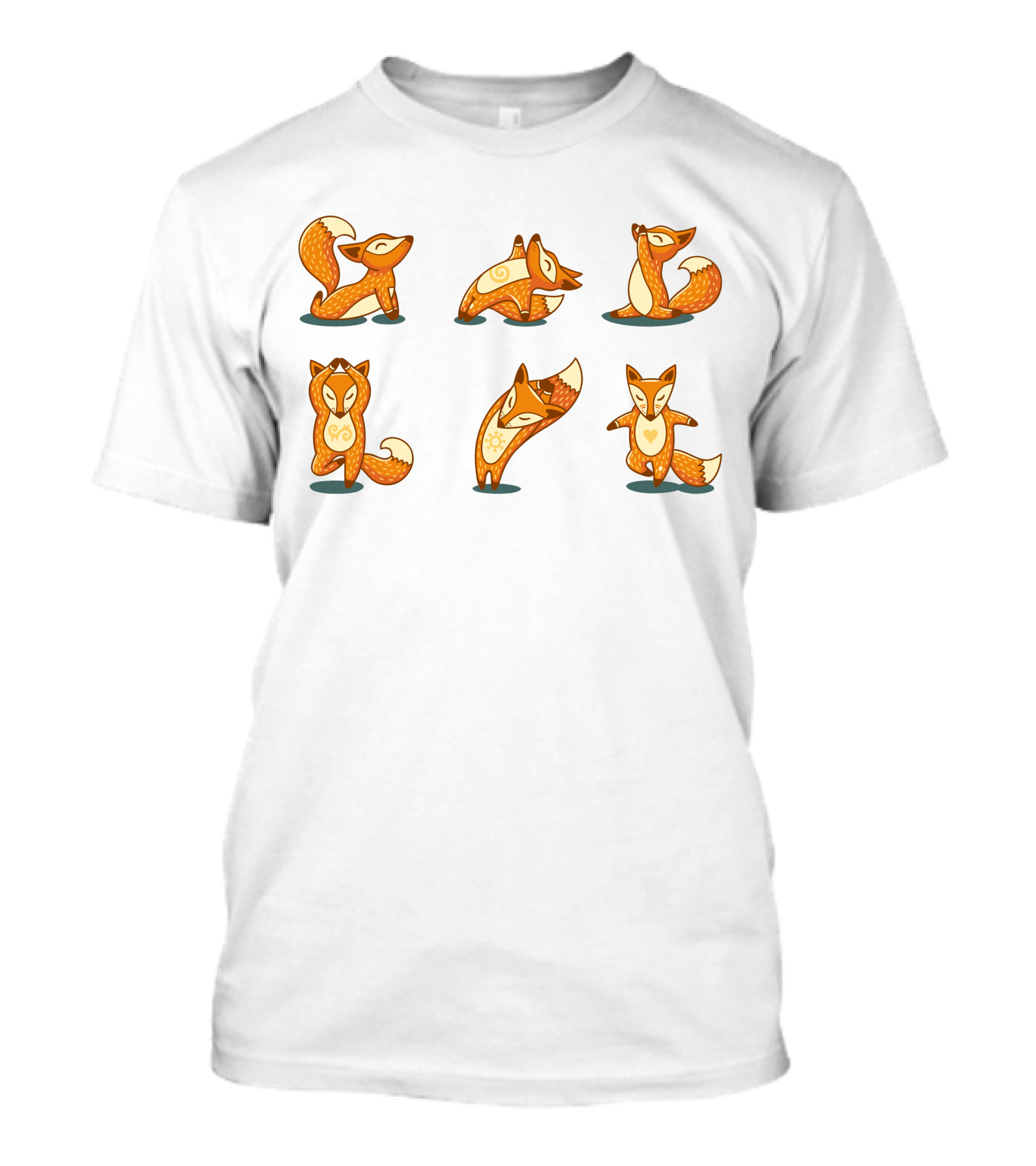 Fox Yoga Poses Playful Cartoon Style T-Shirt