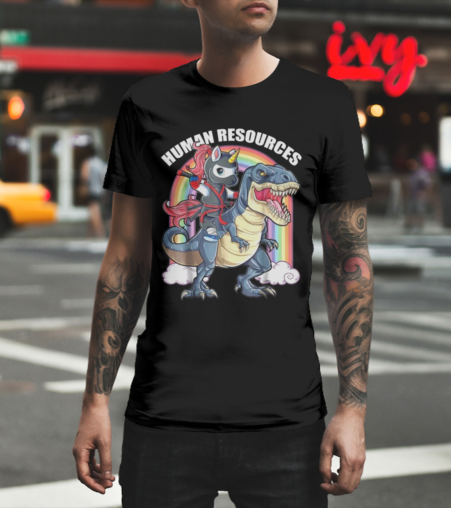 Unicorn Ninja Riding T-Rex With Rainbow T-Shirt