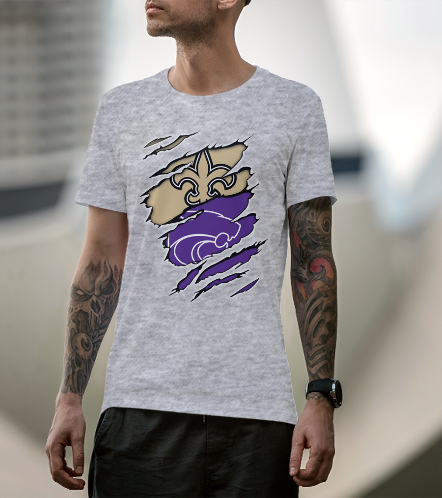 Kansas State Wildcats New Orleans Saints Fleur-de-lis Combination T-Shirt