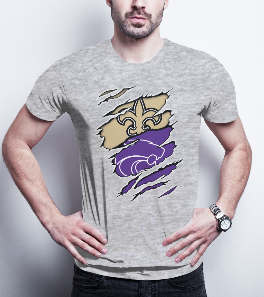 Kansas State Wildcats New Orleans Saints Fleur-de-lis Combination T-Shirt