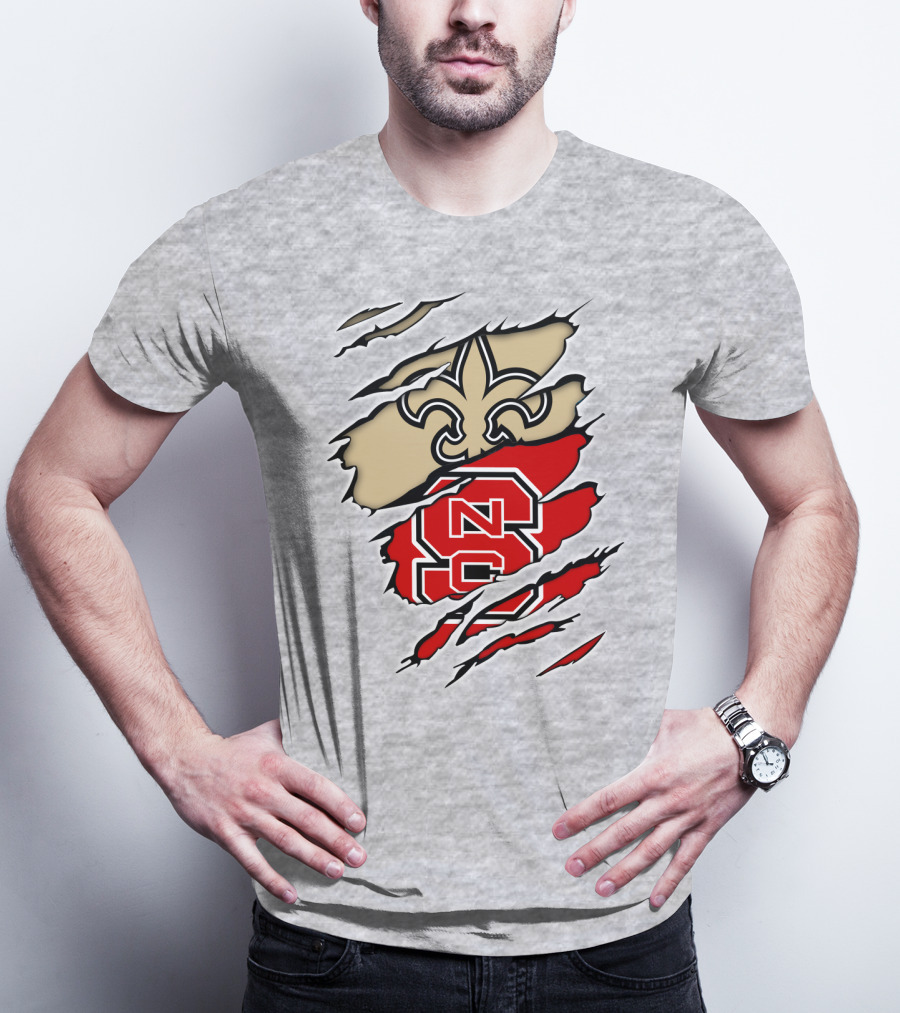NC State Wolfpack And New Orleans Saints Logo Mashup T-Shirt