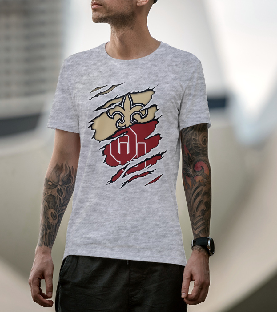 New Orleans Saints Oklahoma Sooners Torn Logo Fusion T-Shirt