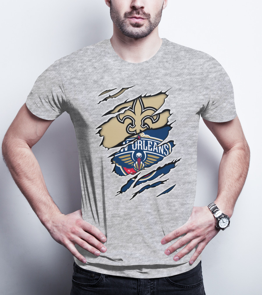 New Orleans Saints Pelicans Fleur-de-Lis Rip T-Shirt