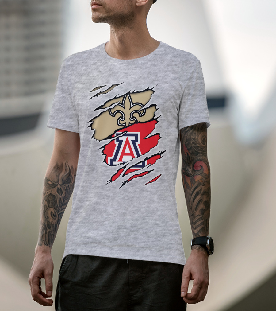 New Orleans Saints Fleur-de-Lis Arizona Wildcats Team Logo Mashup T-Shirt