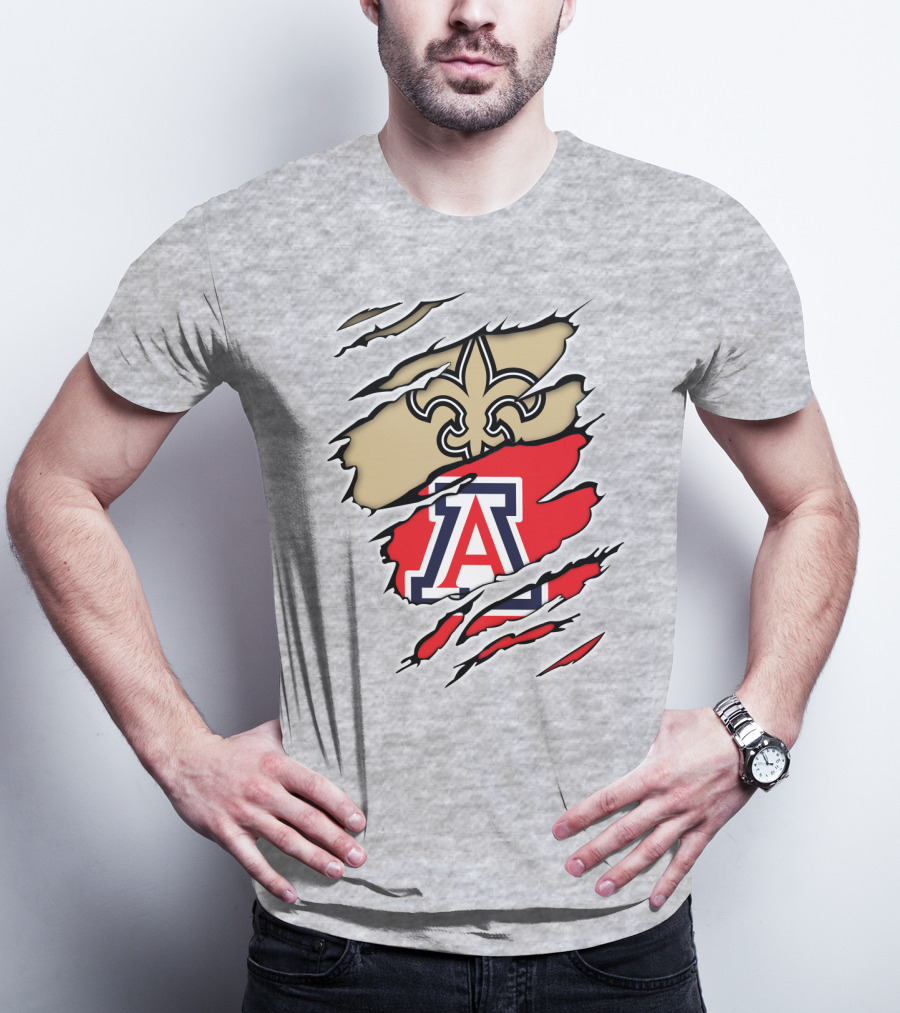 New Orleans Saints Fleur-de-Lis Arizona Wildcats Team Logo Mashup T-Shirt